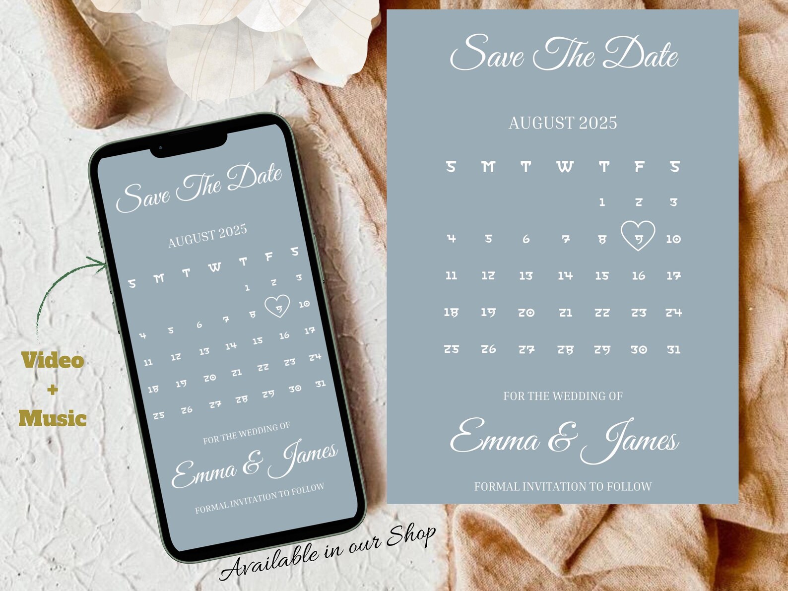 Classy Save the Date, Calendar Save the Date With Photo, Mobile Save the Date, Template Digital ...