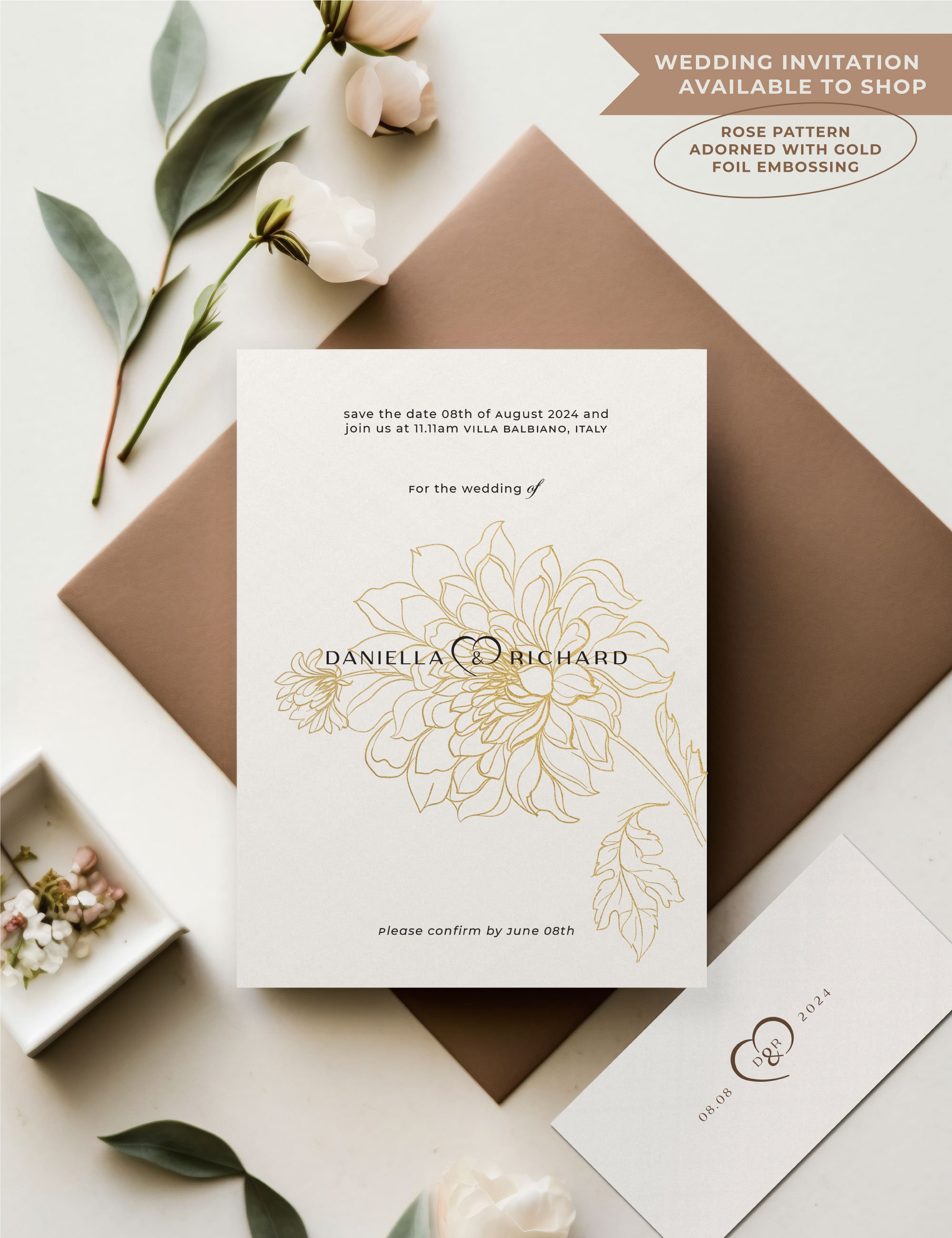 Wedding Logo + Gold Wedding Invitation Template. Couple Monogram Gold ...