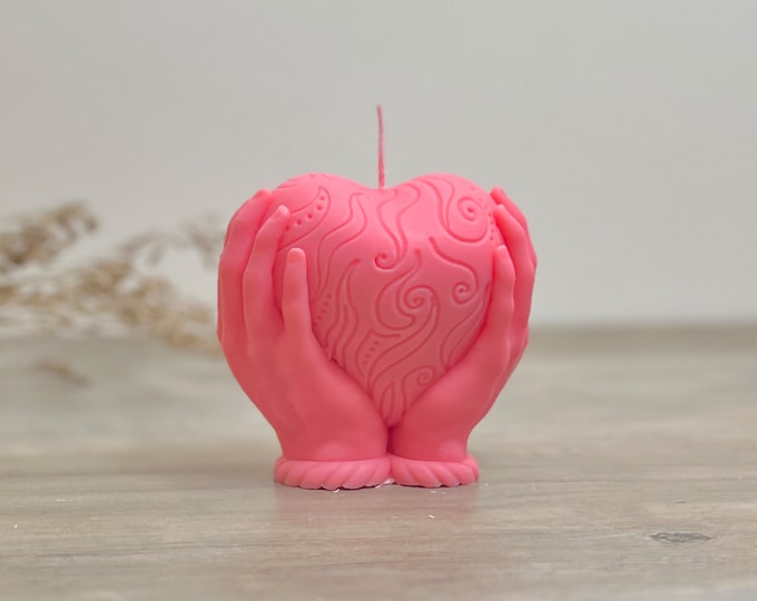 Pink Heart Candle in Hands - Love Heart Shaped Candle - Romantic ...