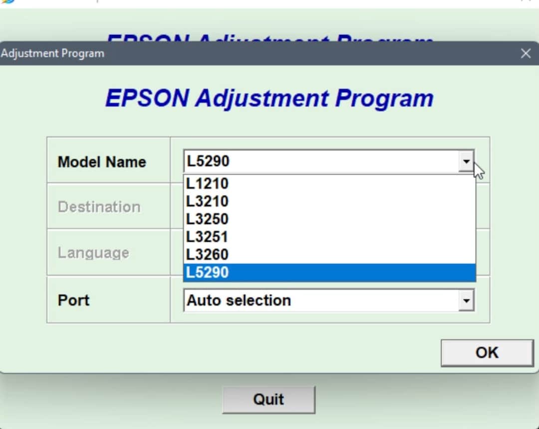 Epson L1210, L3210, L3250, L3251, L3260 and L5290 Resetter Software 6 ...