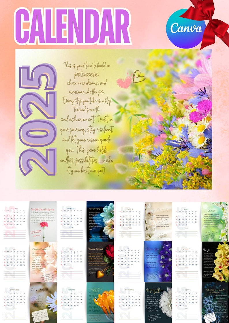 2025 PRINTABLE Calendar Encouragement Calendar Customizable Printable ...