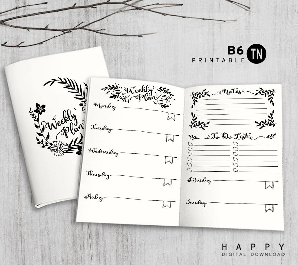Calendars & Planners Paper Leaves B6 weekly insert Printable B6 Insert ...