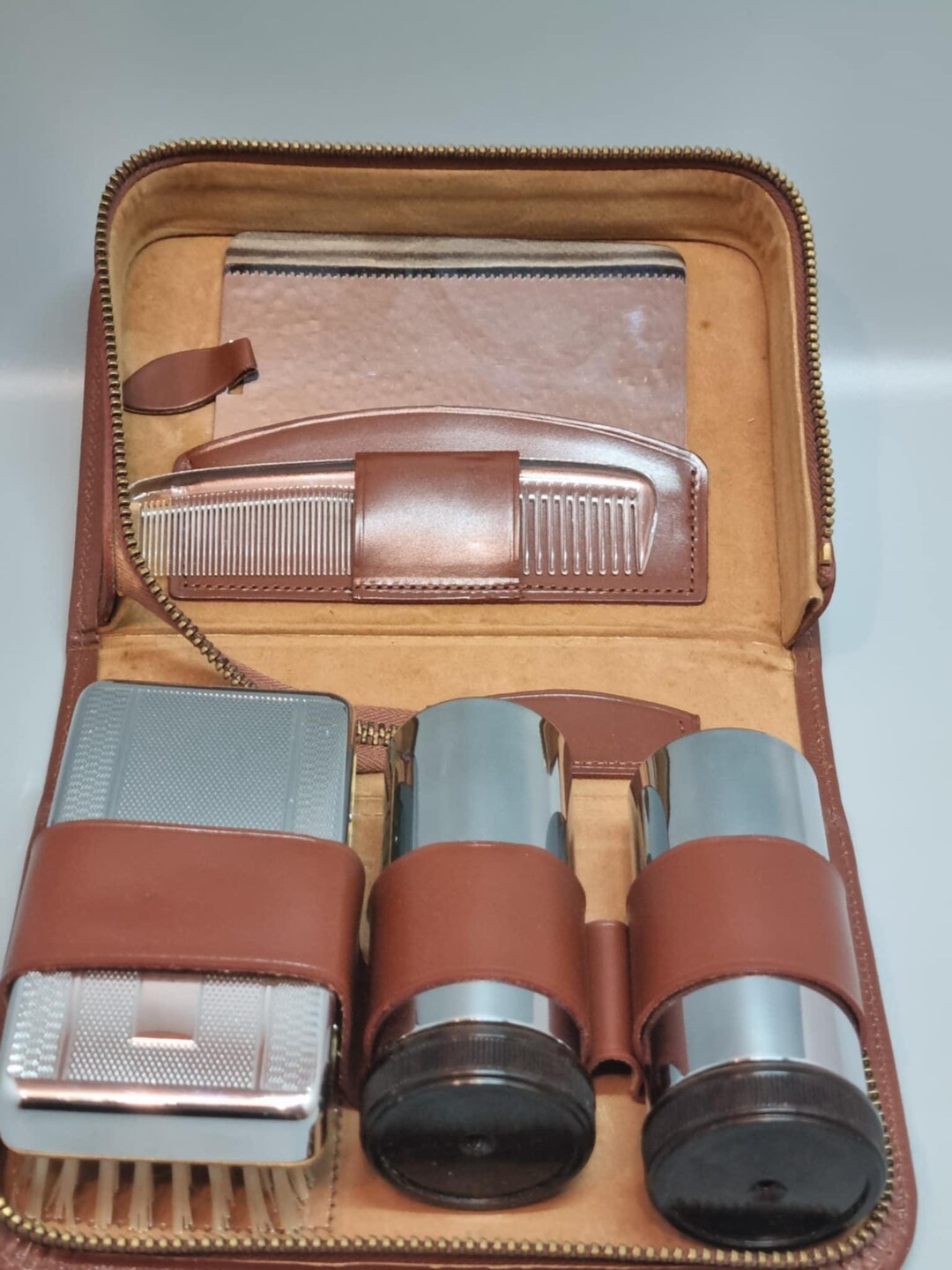 Vintage Gentleman's Travel Grooming Set in a Brown Leather Case. - Etsy
