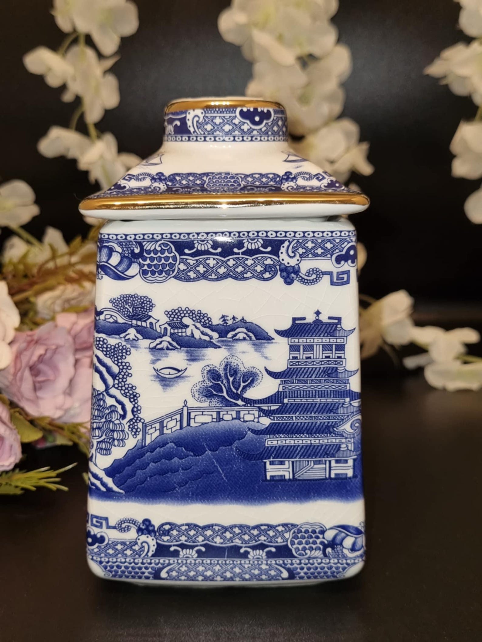 Ringtons Tea Caddy Blue & White Willow Pattern by Wade Ceramics - Etsy