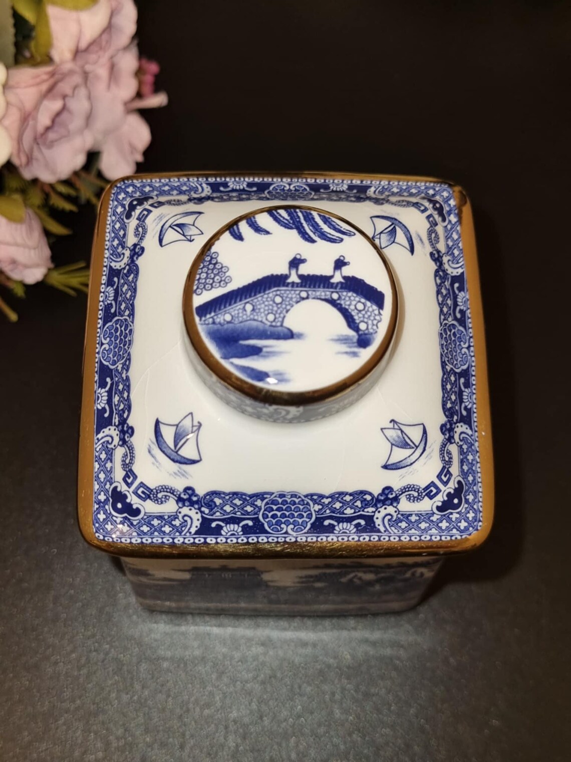 Ringtons Tea Caddy Blue & White Willow Pattern by Wade Ceramics - Etsy