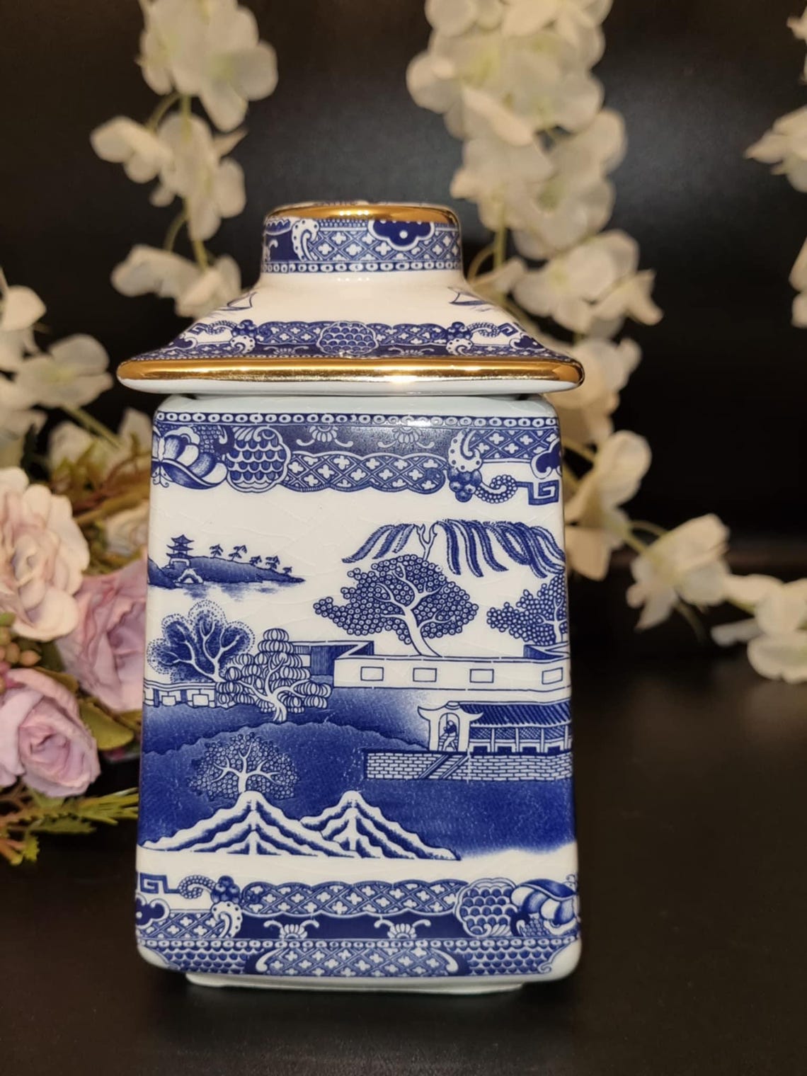 Ringtons Tea Caddy Blue & White Willow Pattern by Wade Ceramics - Etsy