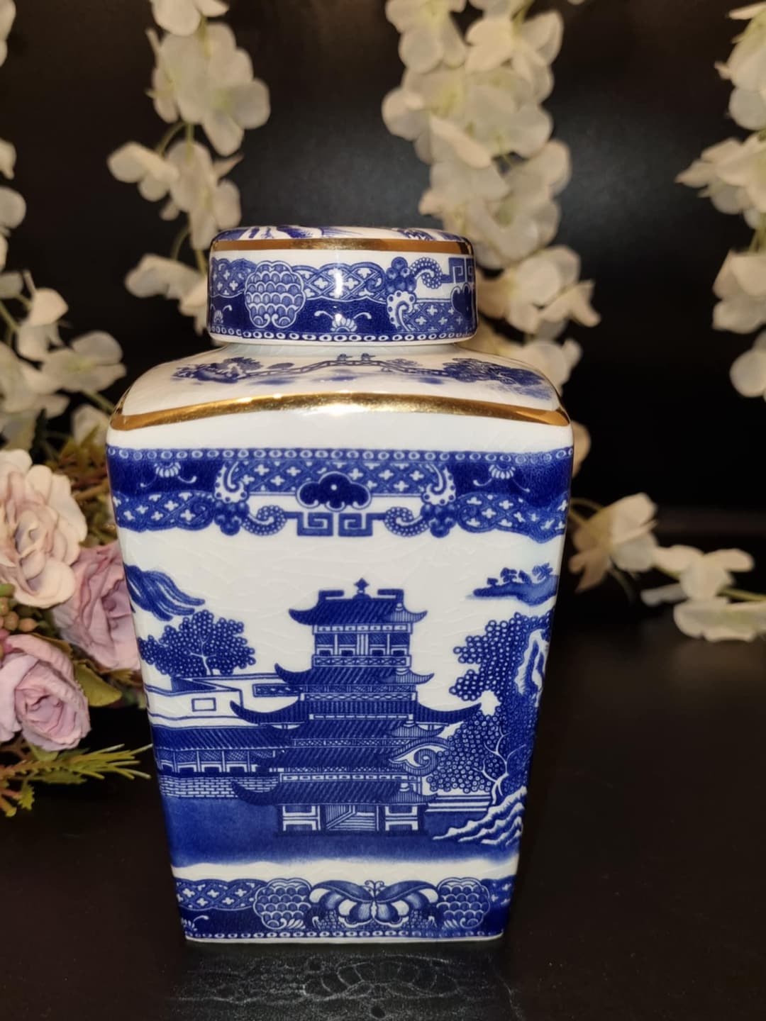 Ringtons Tea Caddy Blue & White Willow Pattern by Wade Ceramics - Etsy
