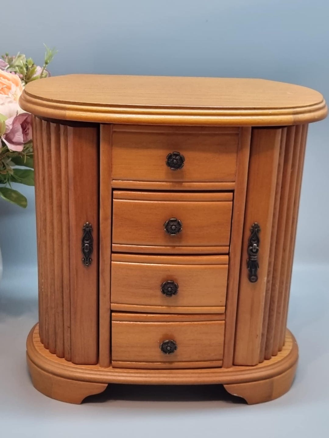 Jewellery Box in the Style of a Cabinet, Two Swing Sides, Three Drawers ...
