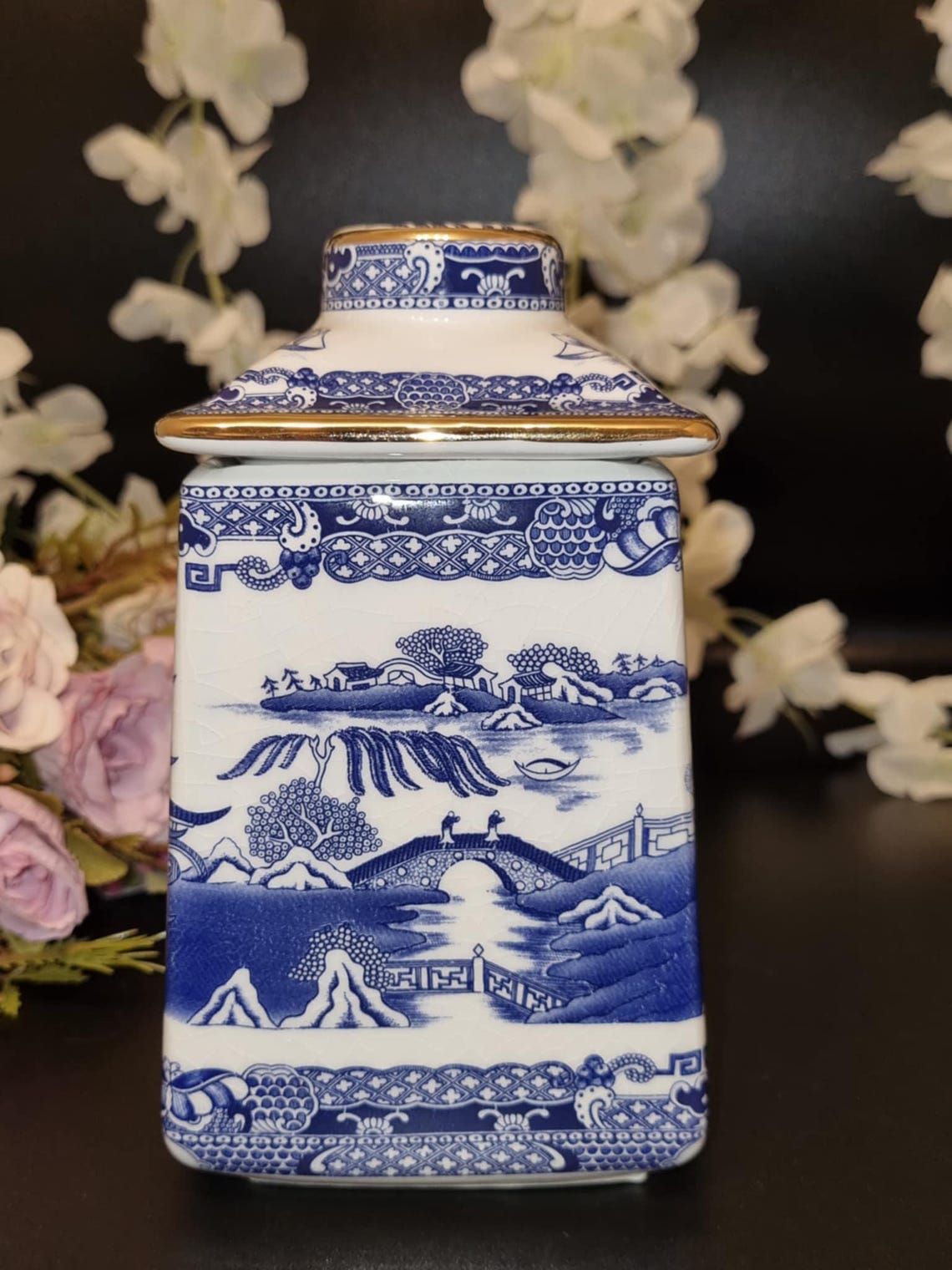 Ringtons Tea Caddy Blue & White Willow Pattern by Wade Ceramics - Etsy