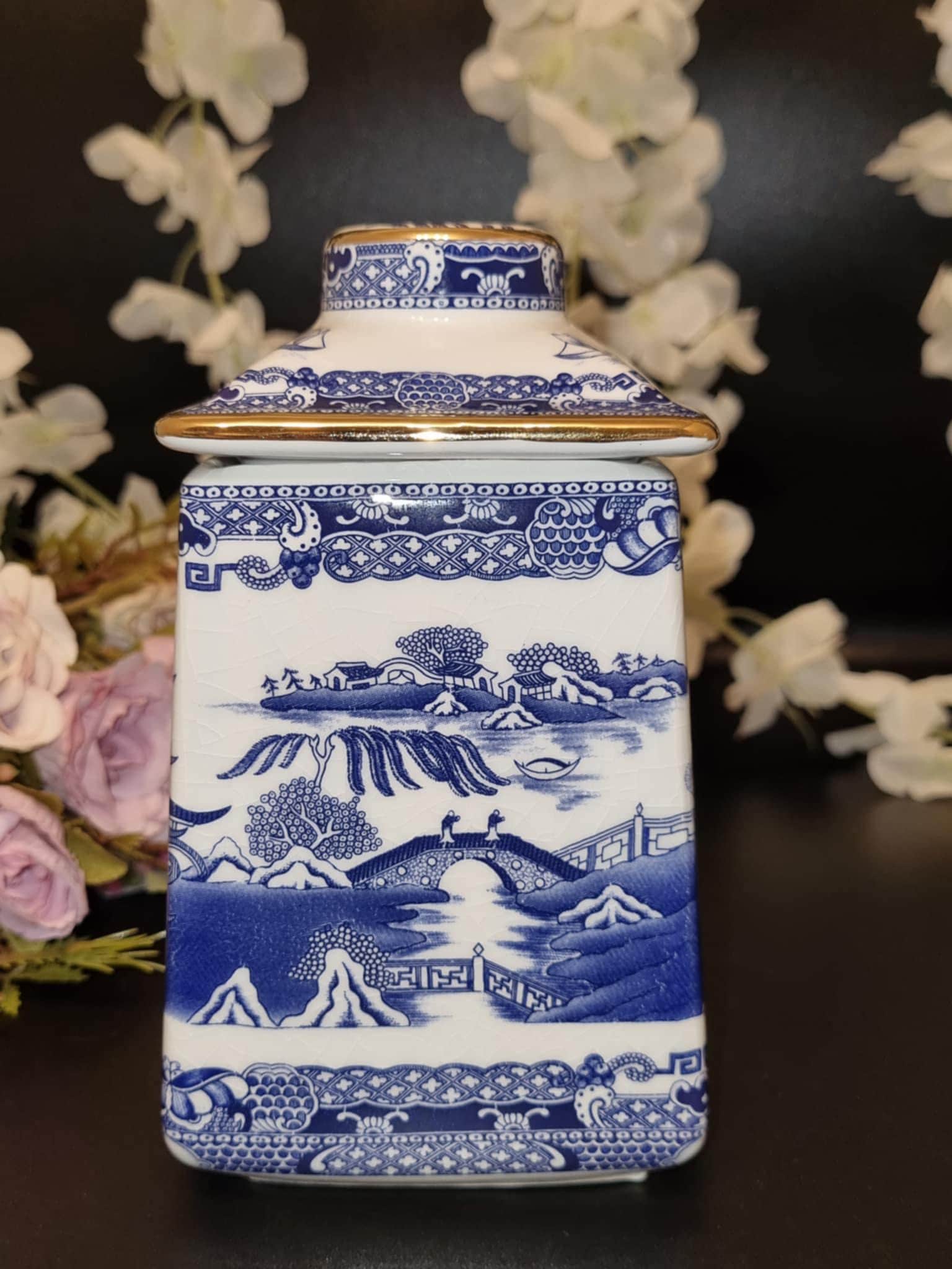 Ringtons Tea Caddy Blue & White Willow Pattern by Wade Ceramics - Etsy