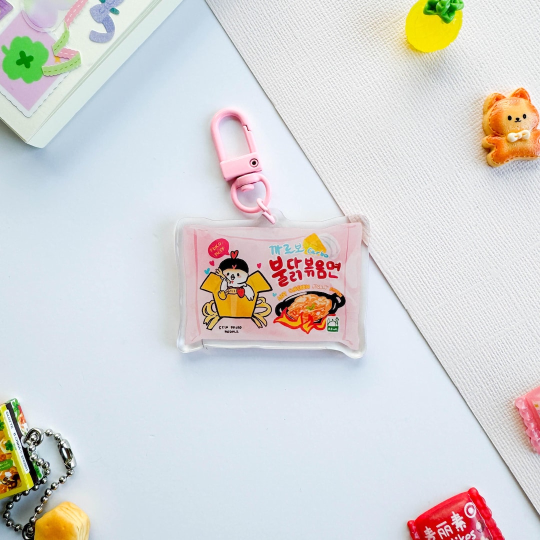Buldak Pink Ramen Carbonara Fire Noodles Double-sided Acrylic Keychain ...