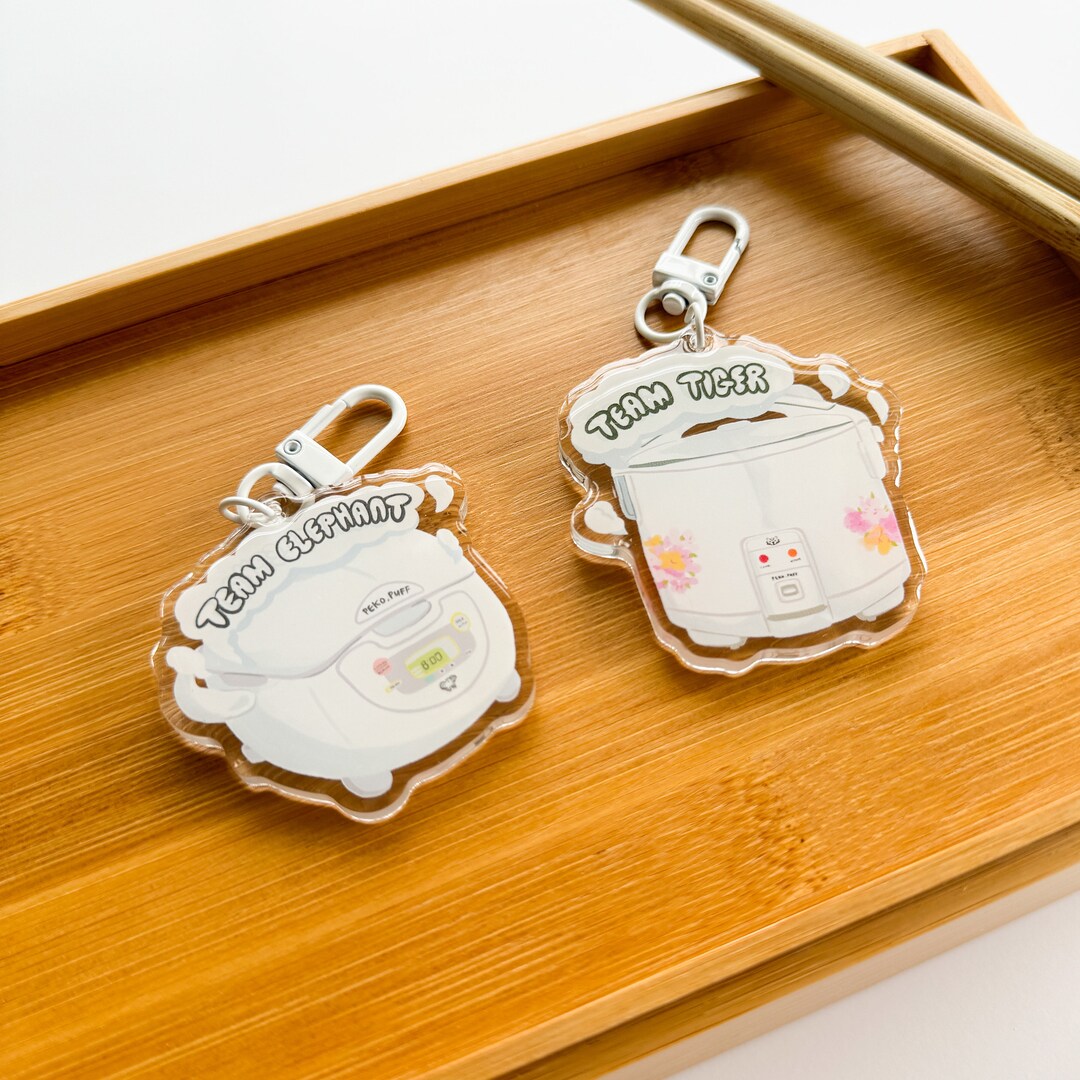 Asian Rice Cooker Keychain: Tiger & Elephant Acrylic Charm - Etsy