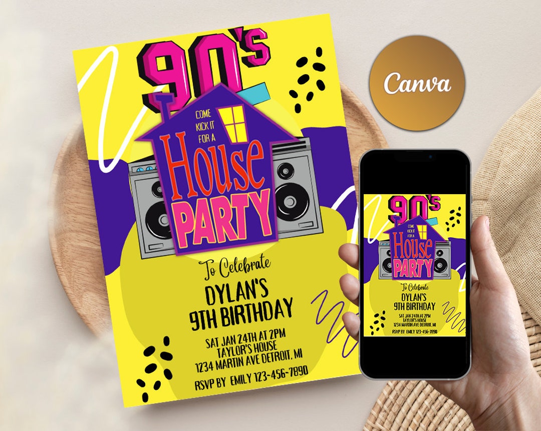 Editable 90s Party Invitation Back to the 90s Throwback Party House ...