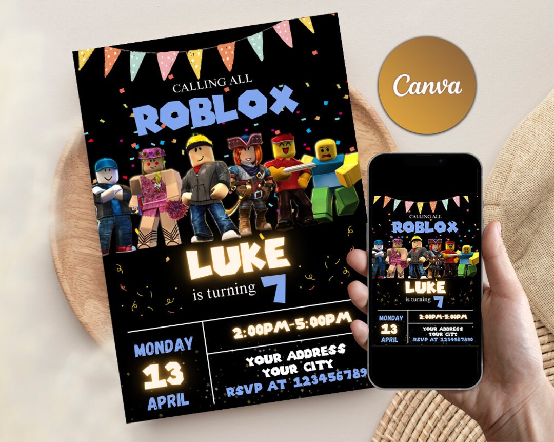 Roblox Boys Birthday Invitation Template Game Birthday Party Roblox ...