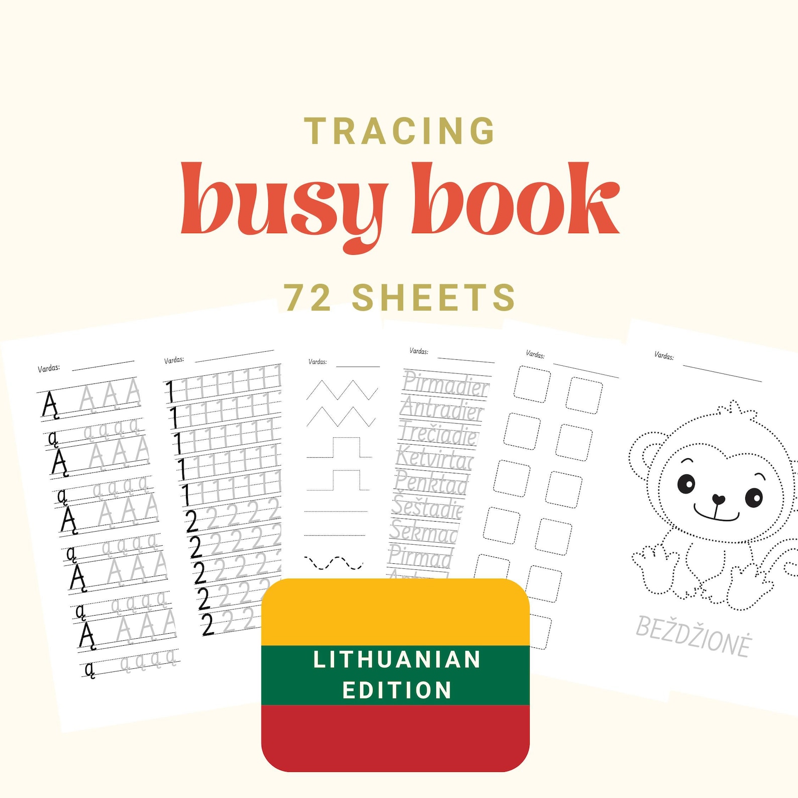 Lithuanian Tracing Book, Printable Alphabet, Numbers, Shapes, Animals ...