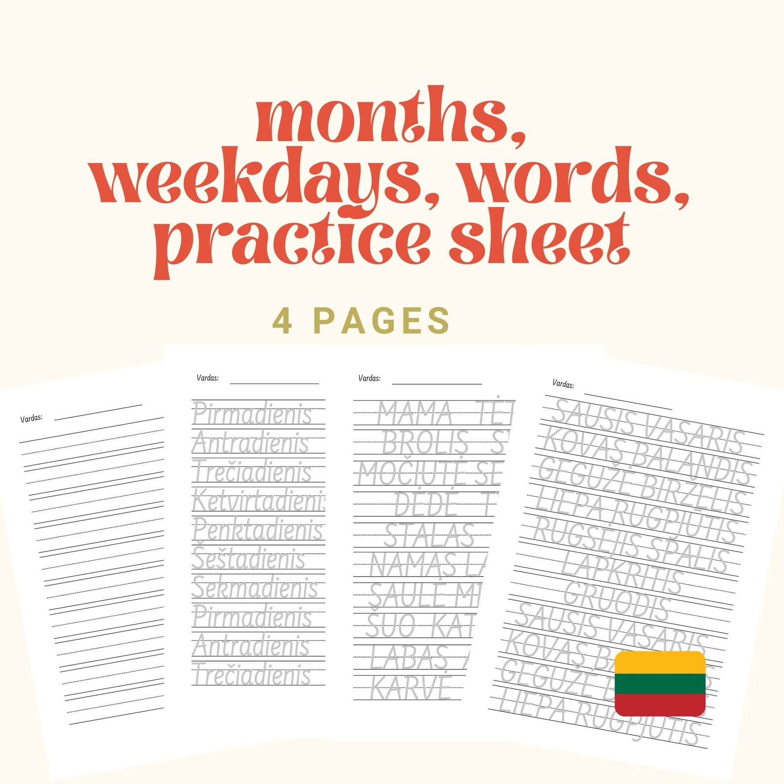 Lithuanian Tracing Book, Printable Alphabet, Numbers, Shapes, Animals ...