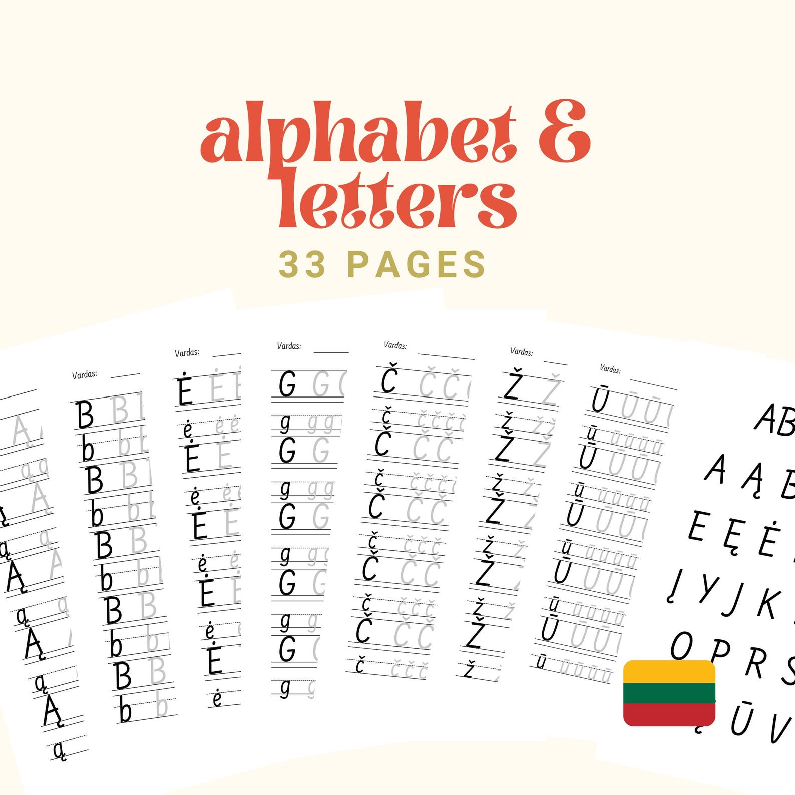 Lithuanian Tracing Book, Printable Alphabet, Numbers, Shapes, Animals ...