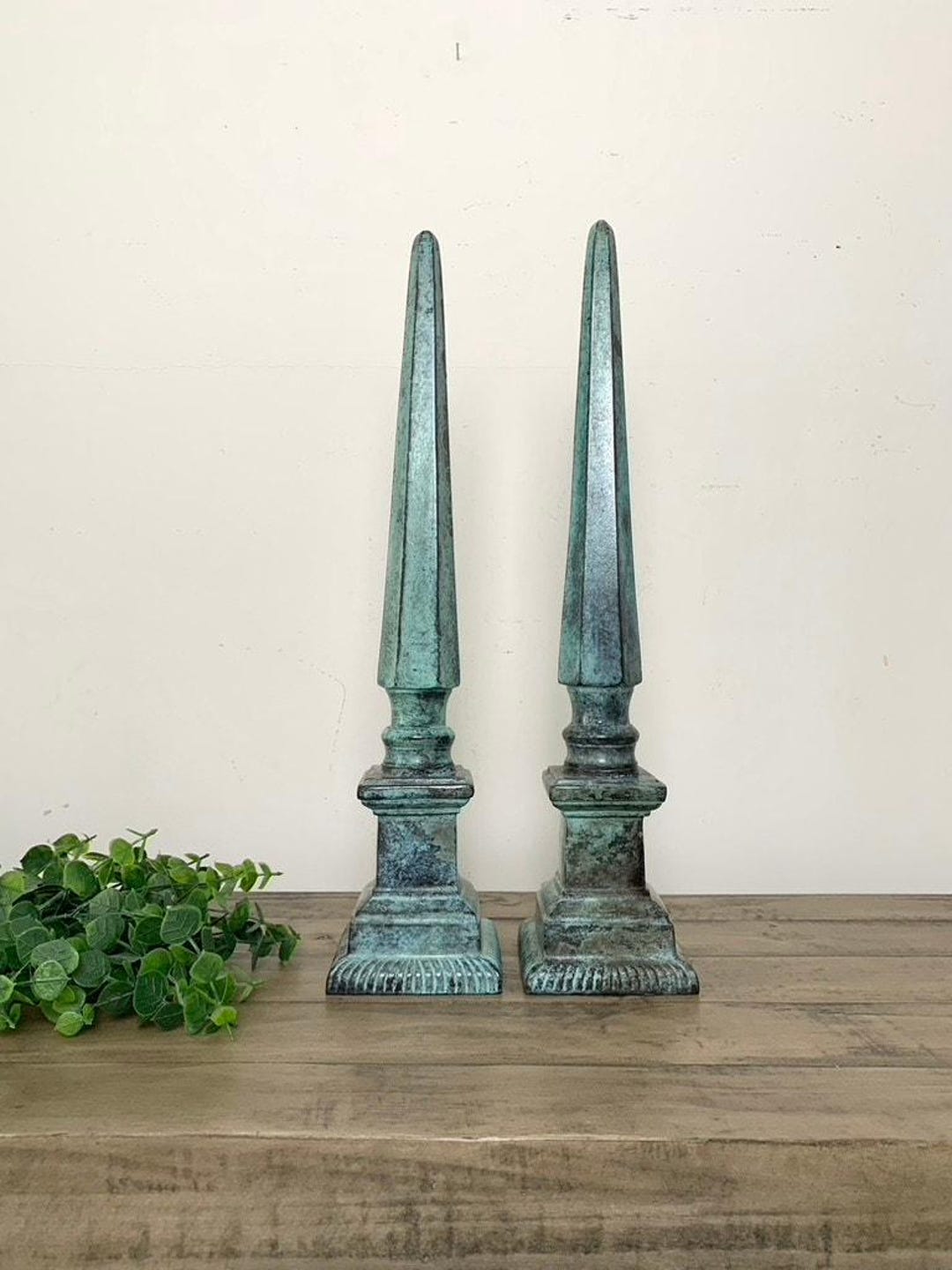 Pair of Tall Verdigris Metal Obelisk Finial Sculptures - Etsy