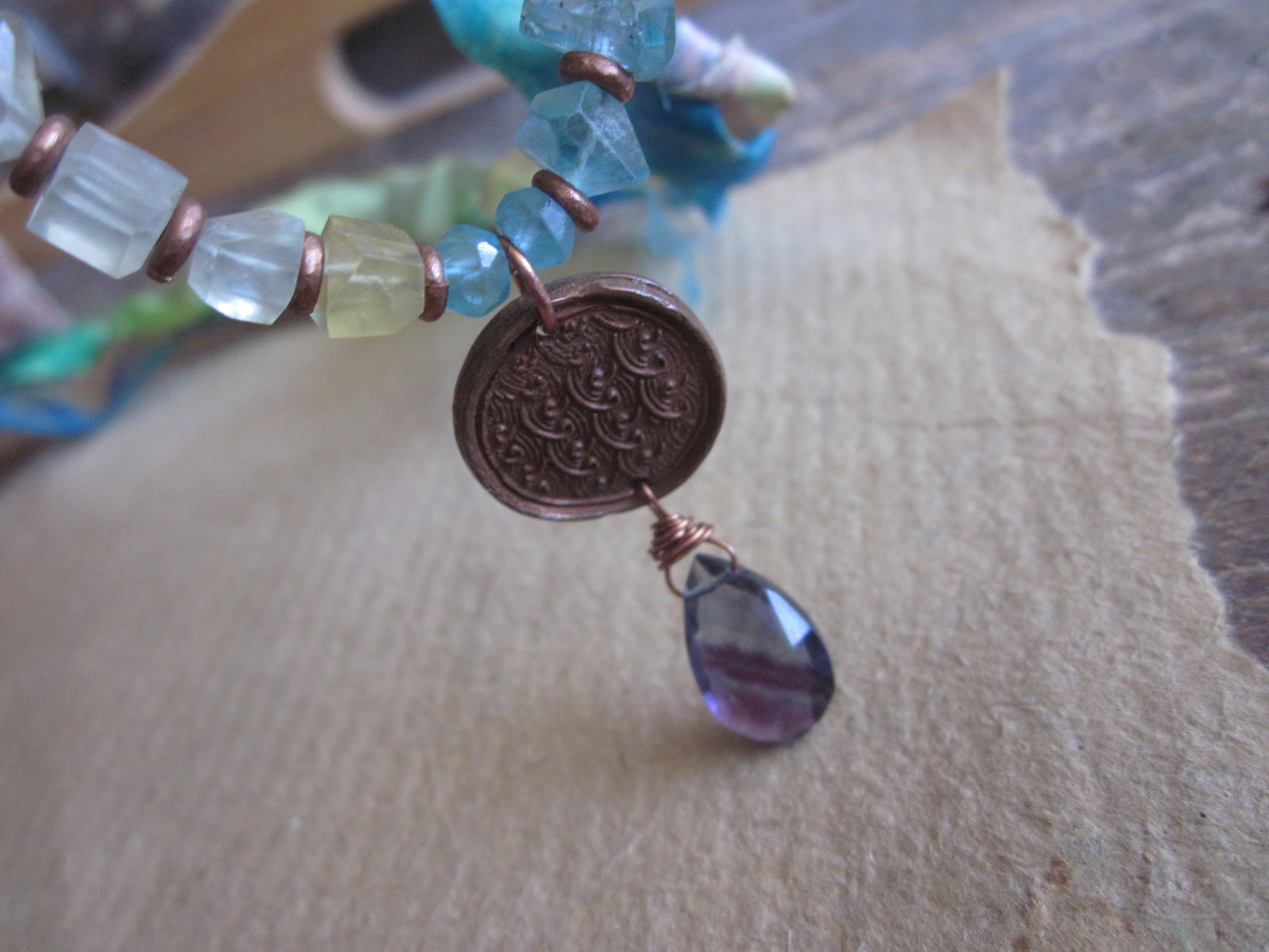 Katara Inspired Necklace, Mixed Faceted Nugget Gemstones Silk Ribbon ...