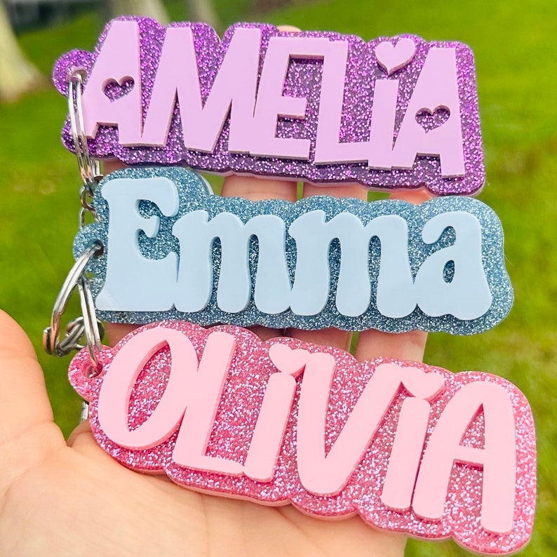 Personalized Acrylic Name Keychain: Glitter Diaper Bag Tag - Etsy