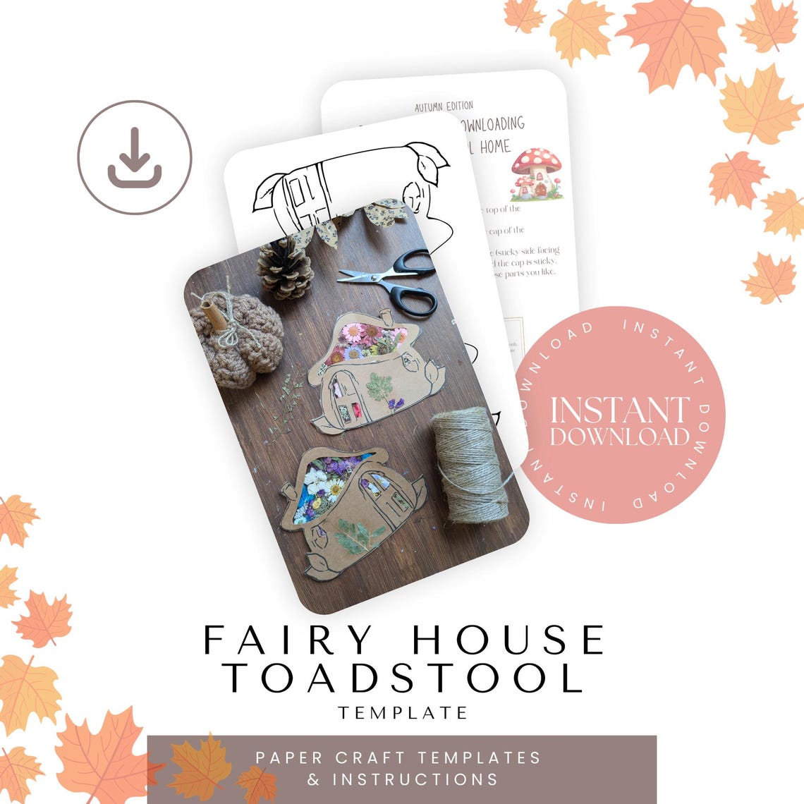 Fairy Mushroom House Toadstool Template Printable Suncatcher Autumn and ...