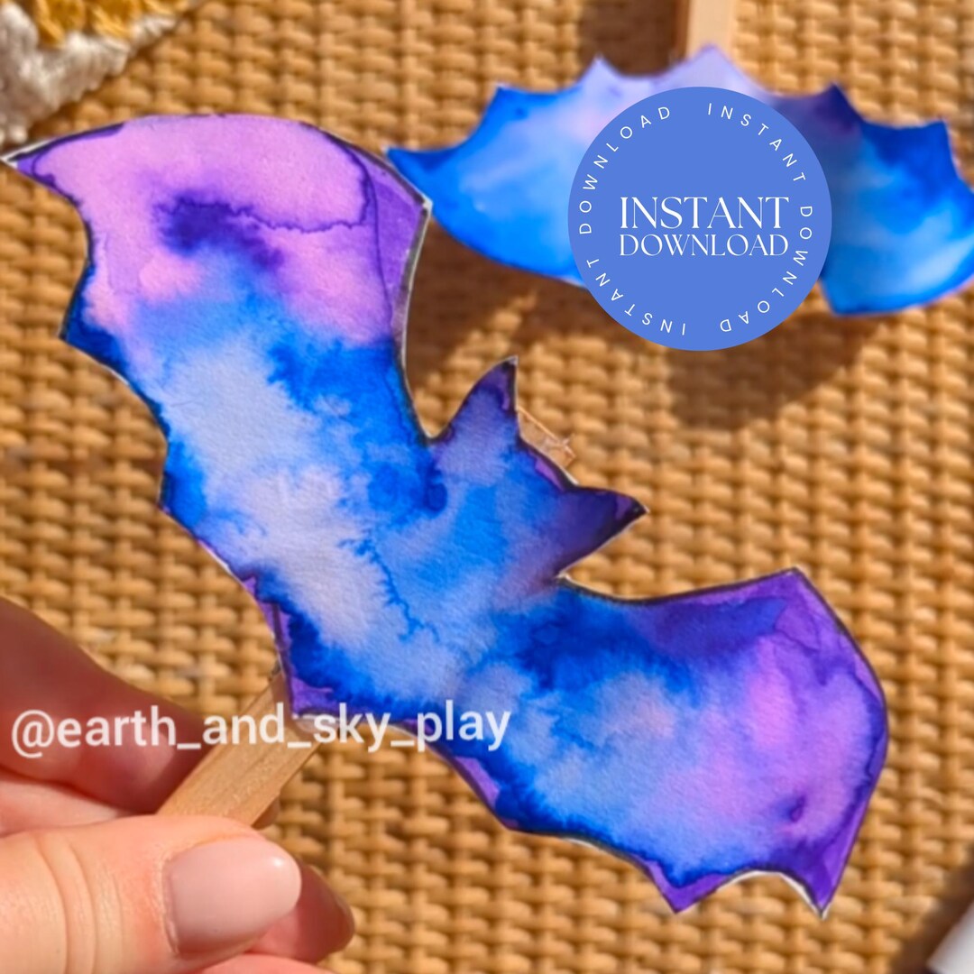 DIY Peg Puppet Template Flying Bat Halloween Autumn Spooky Paper Craft ...