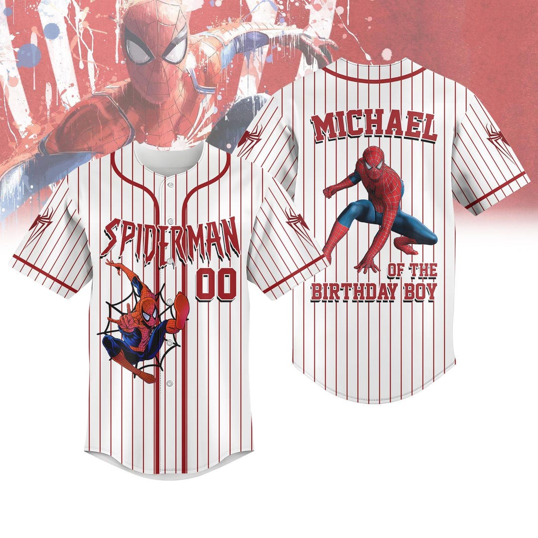 Custom Spiderman Baseball Jersey, Cute Superhero Striped White Baseball ...