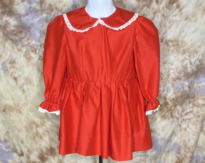 80's Girls Long Sleeve Red Dress, Size 4 Dress, Girls Big Collar Dress ...