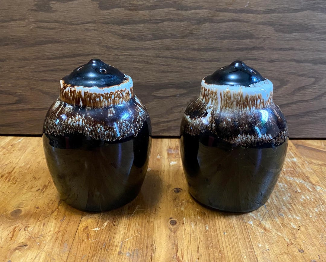 Vintage Salt and Pepper Shakers, 70's Brown Drip Salt Pepper Shakers ...