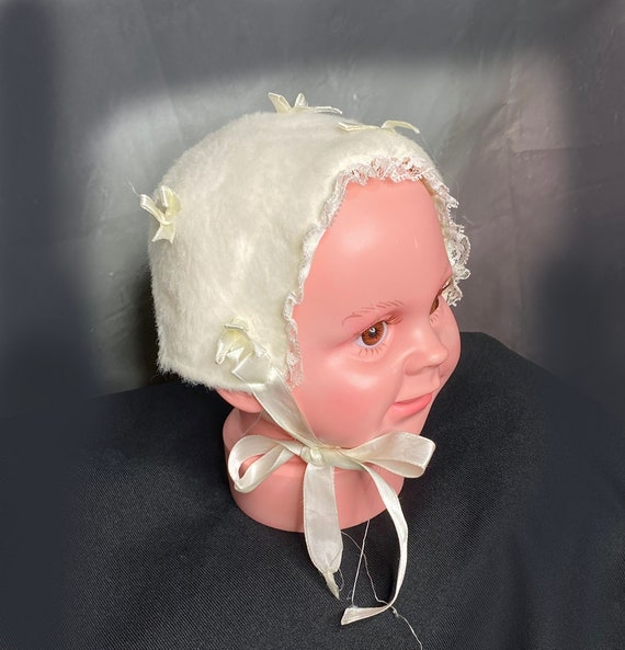 Vintage Baby Bonnet, 60s Baby Bonnet, White Baby Bonn… - Gem