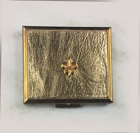 Vintage Compact Face Powder Gold Tone Metal Fleur De Lis | Etsy