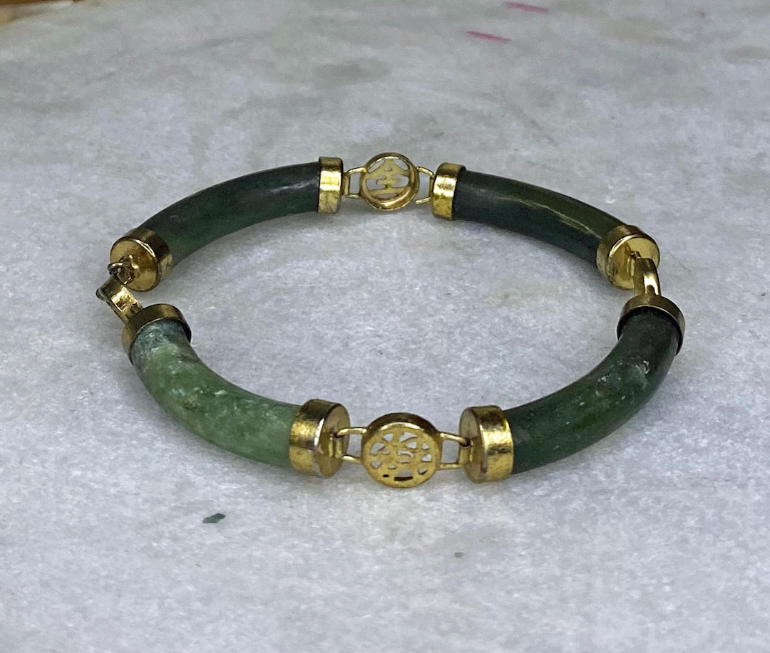 Vintage Jade Bracelet, Jade and Gold Tone Bracelet, Jade and Chinese ...