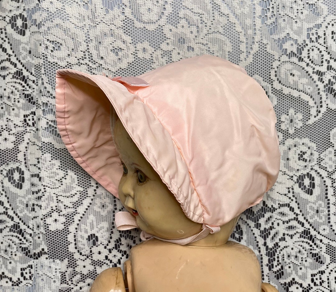 Vintage Baby Girl Bonnet, 60s Baby Girl Bonnet, Pink Baby Bonnet, Wide ...