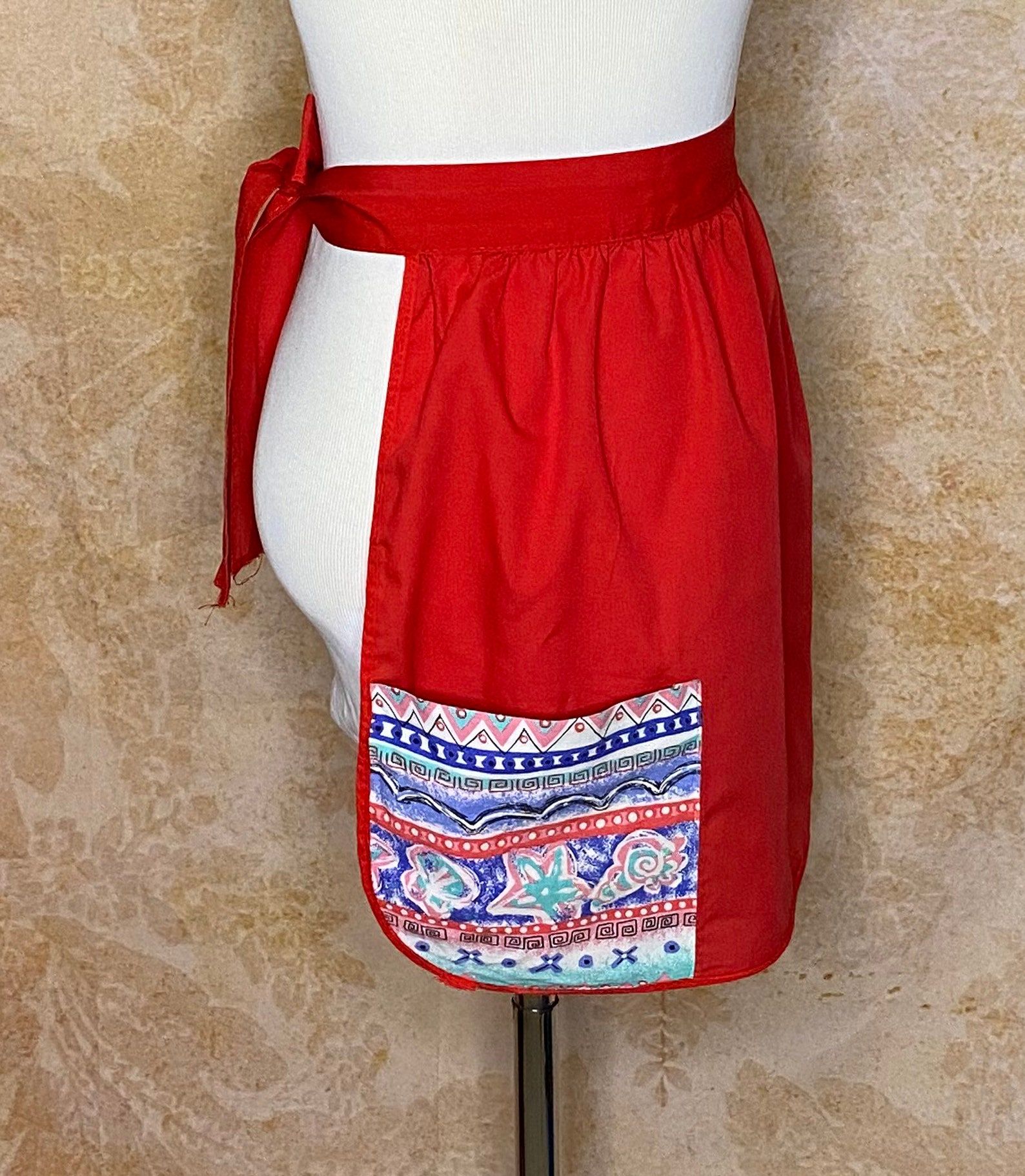 Vintage Apron 1960's Half Apron Red Blue and Green - Etsy