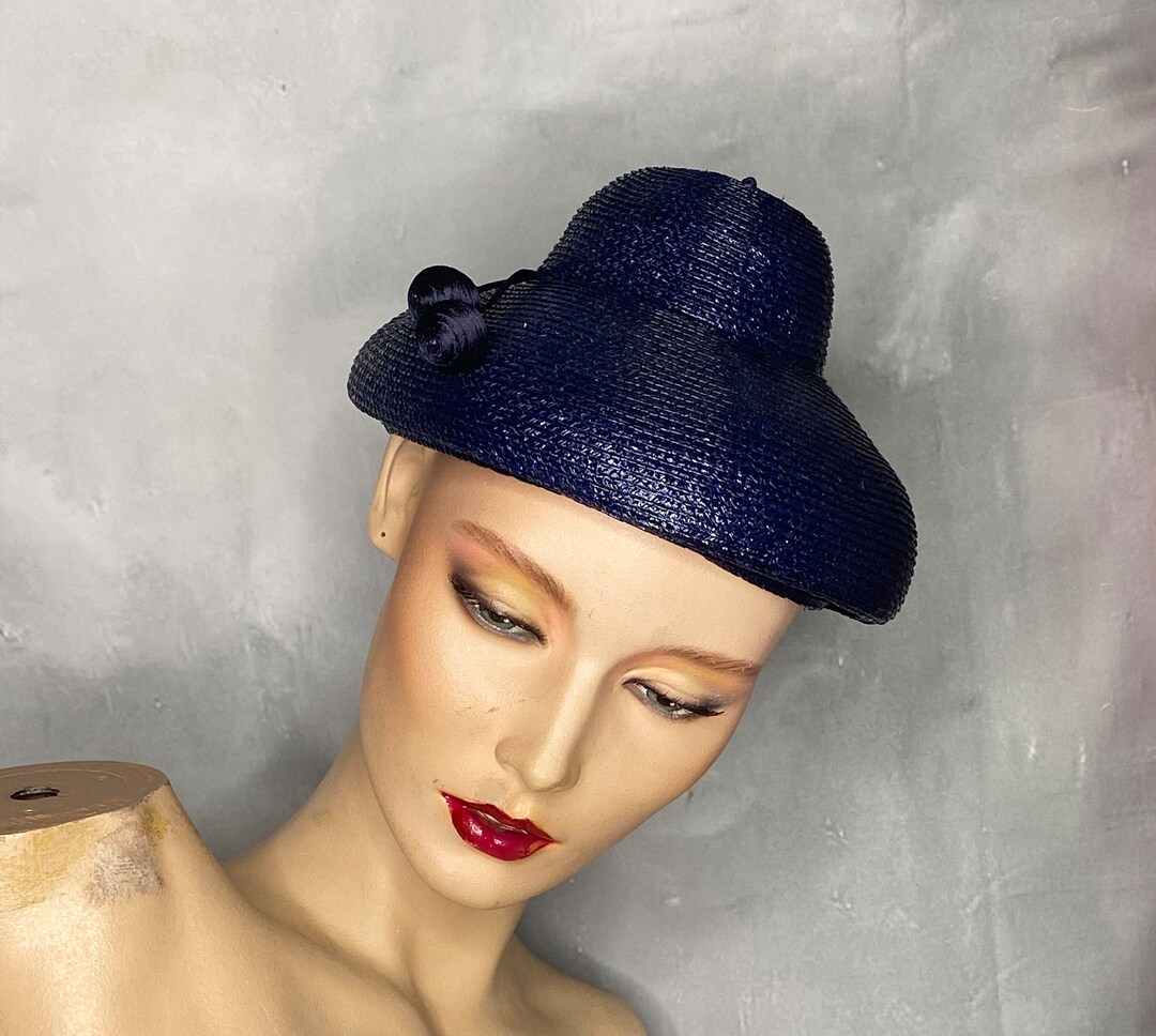 60's Navy Cello Cone Shaped Beret, Adolfo II - Etsy