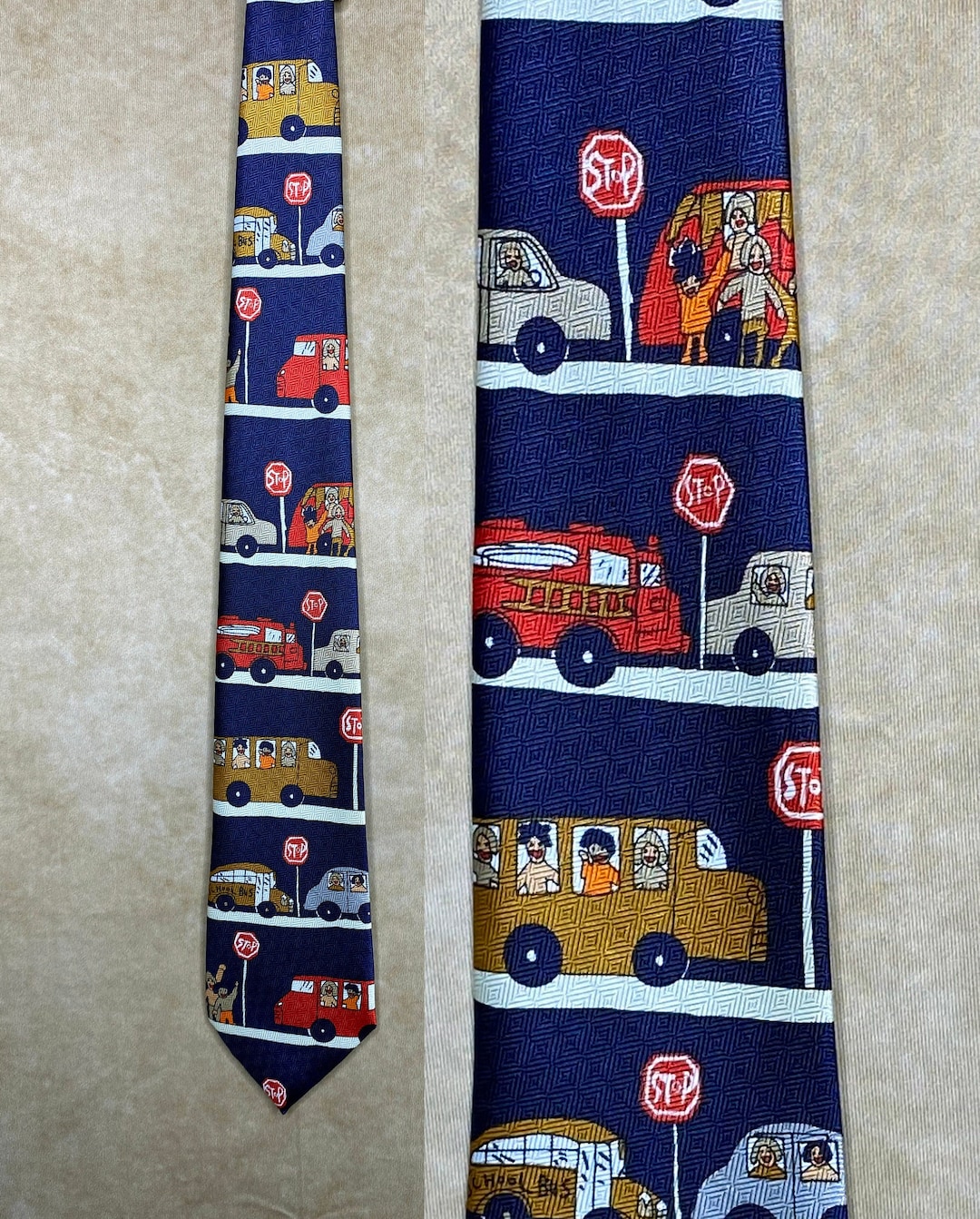 80's School Bus Print Tie, Renaissance Hand Made - Etsy