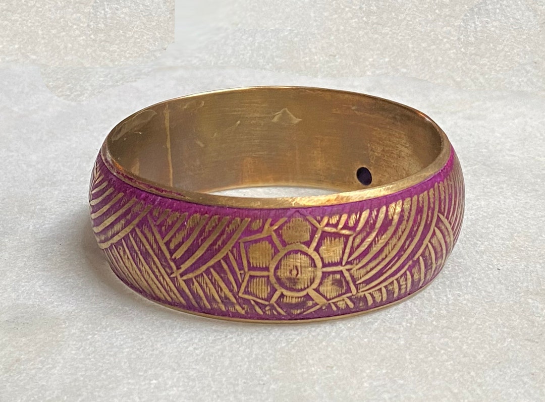 Vintage Brass Bangle, 70's Stamped Brass Bangle, Stamped and Painted ...