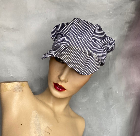 60's Navy Hickory Stripe Railroad Cap - Etsy