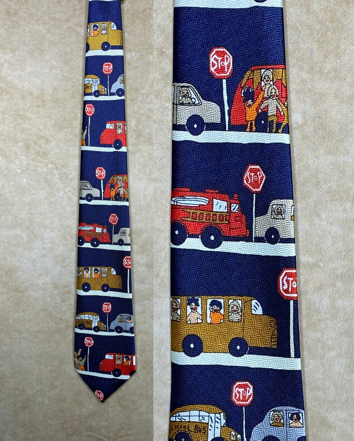 80's School Bus Print Tie Renaissance Hand Made - Etsy