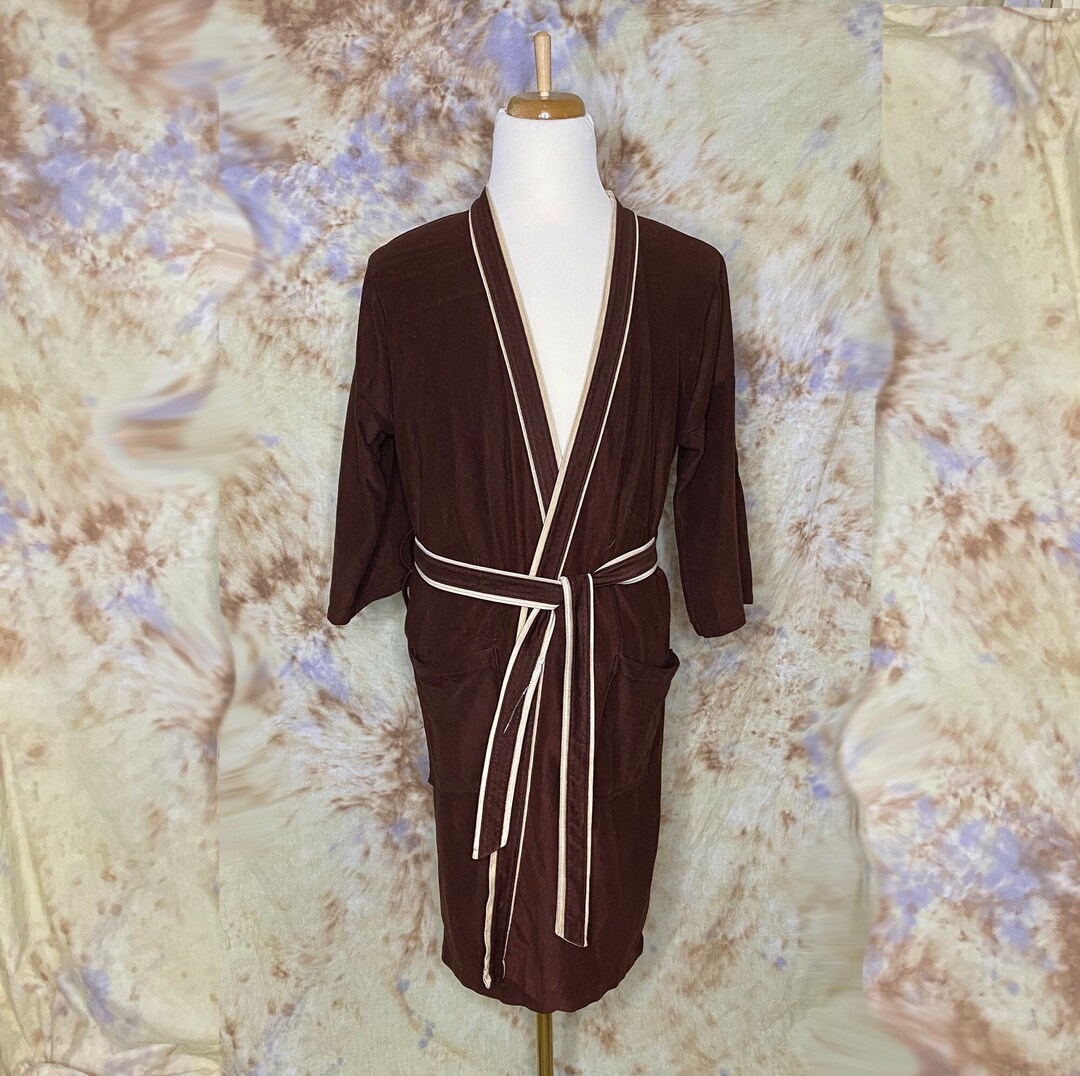 70's Vintage Men's Acetate Robe, Vintage Brown Polyester Robe, Unisex ...