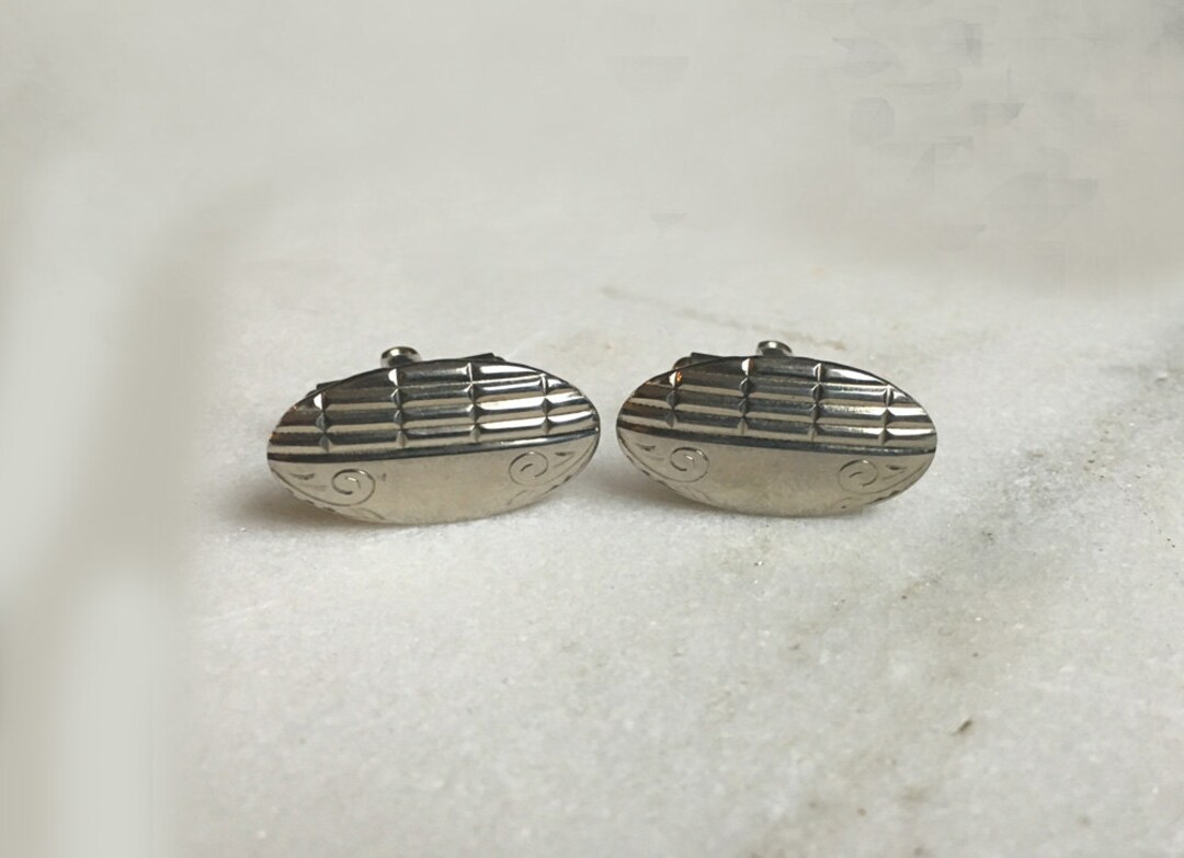 Vintage 50's Art Deco Style Cuff Links, Stamped Silver Tone, Toggle ...