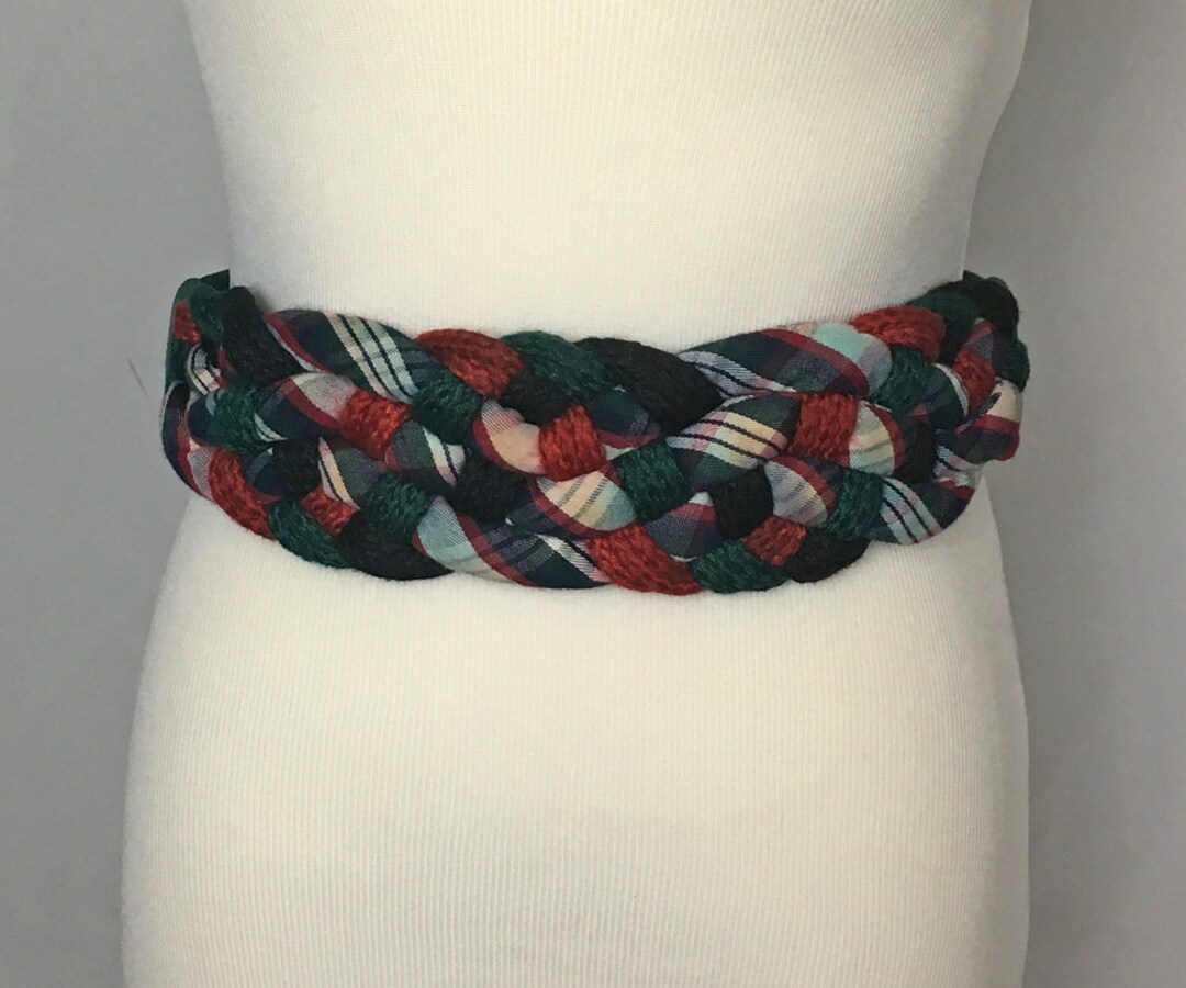 Women's 70's Braided Cummerbund Belt, Green Red Fabric Belt, Back ...
