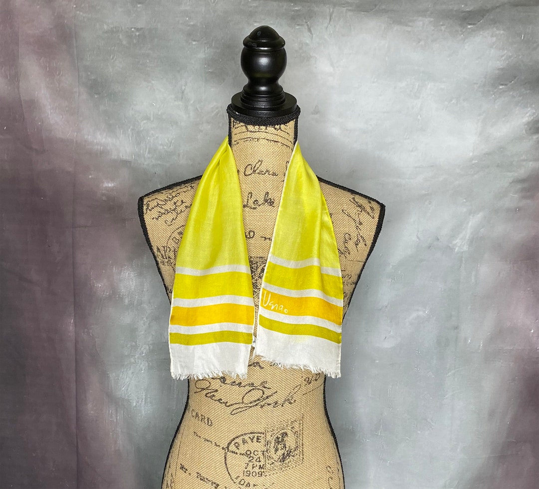 Vintage Scarf, Vera Scarf, Hand Painted Scarf, Silk Scarf, Yellow Silk ...