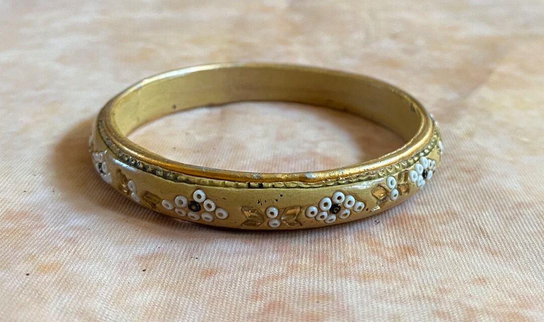 Vintage Painted Wood Bangle, 70s Painted Wood Bangle, Beaded Wood ...