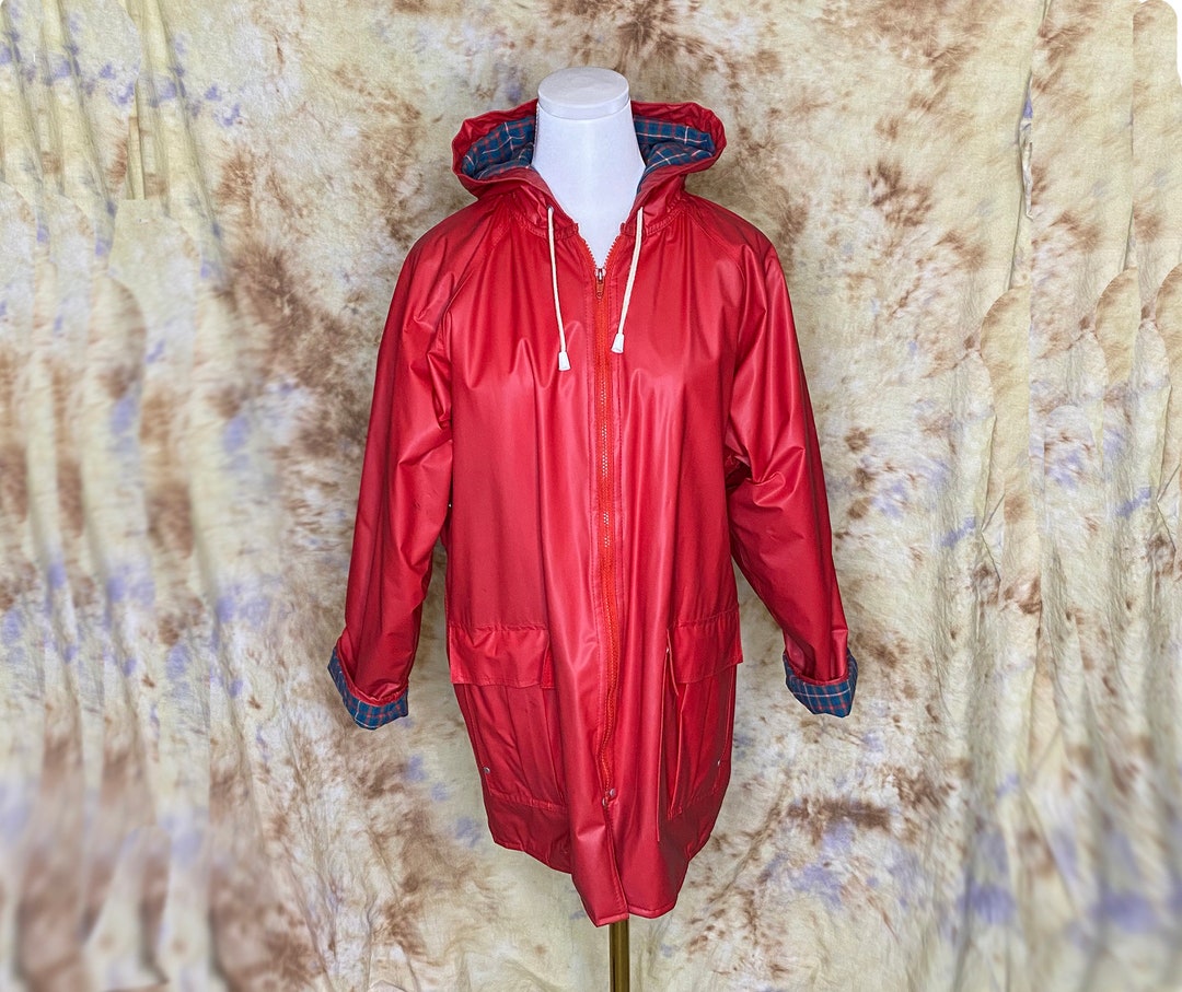 Women's PVC Rain Jacket, Red Rain Slicker, Red Vinyl Rain Jacket, Rain ...