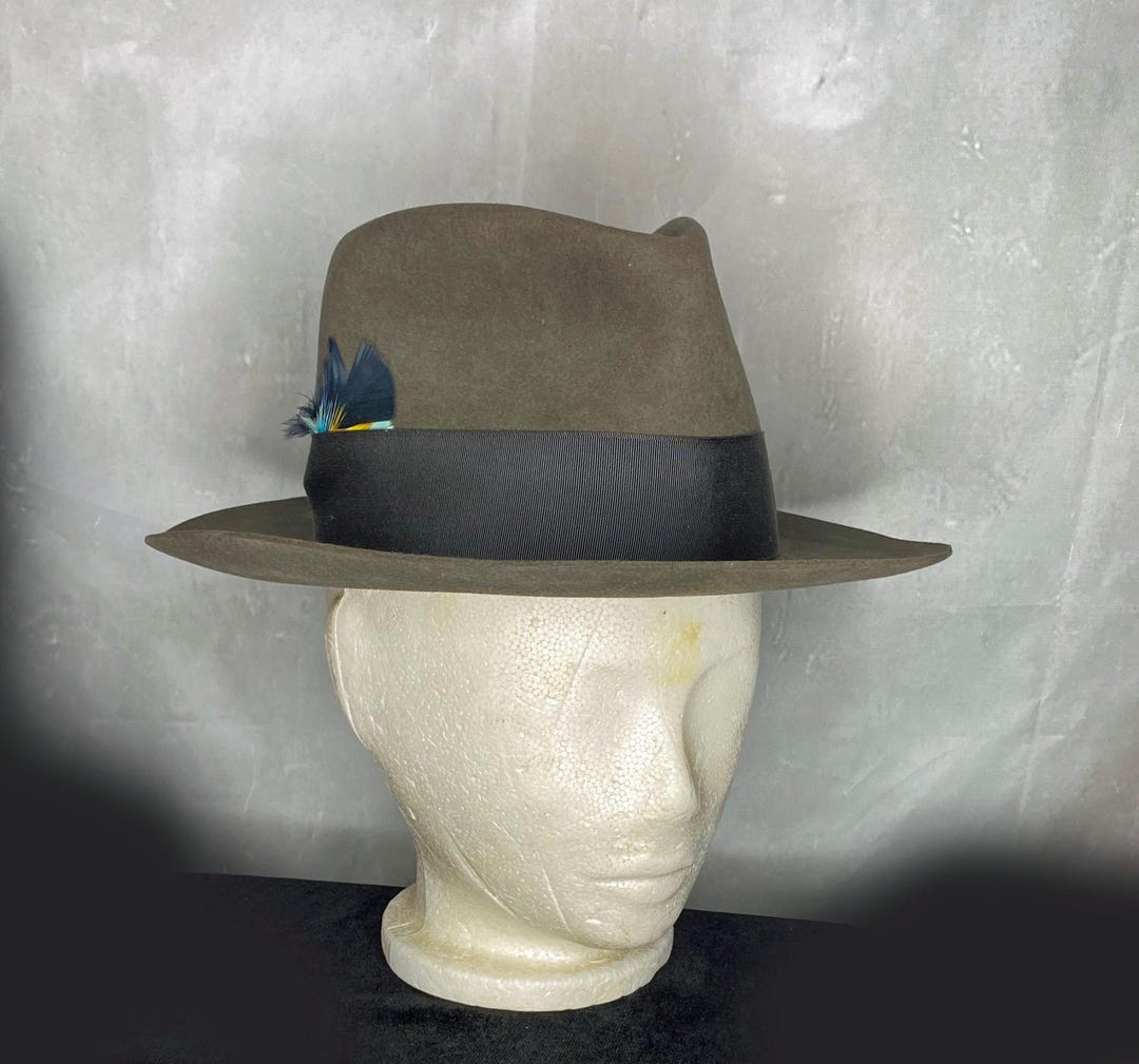 Vintage Dave Brown Fedora,olive Green Fur Felt Fedora,fedora With Black ...