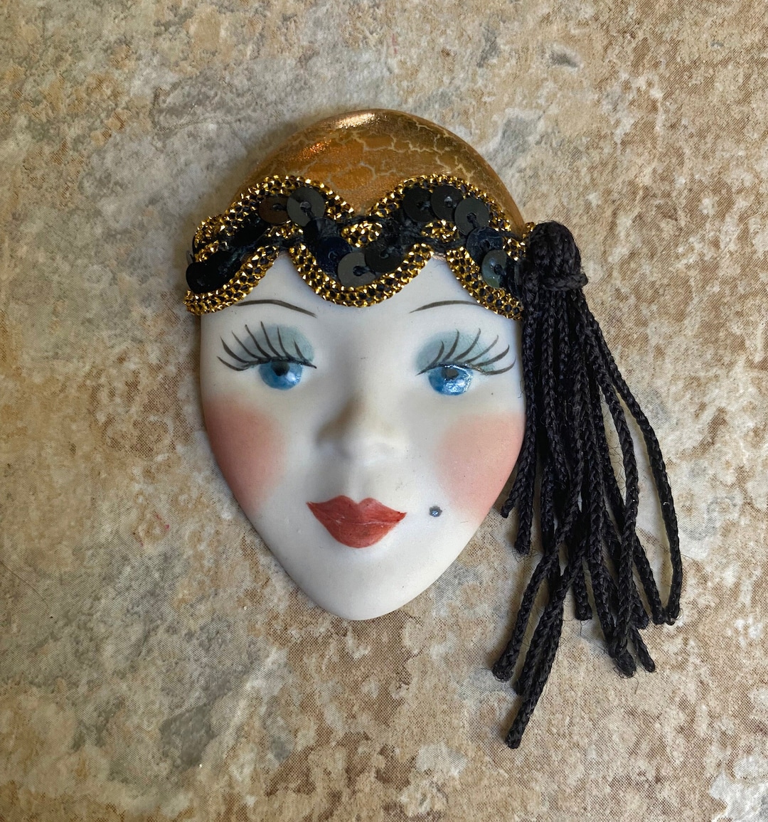 Vintage Porcelain Flapper Face Pin, Vintage Porcelain Face Pin, Hand ...