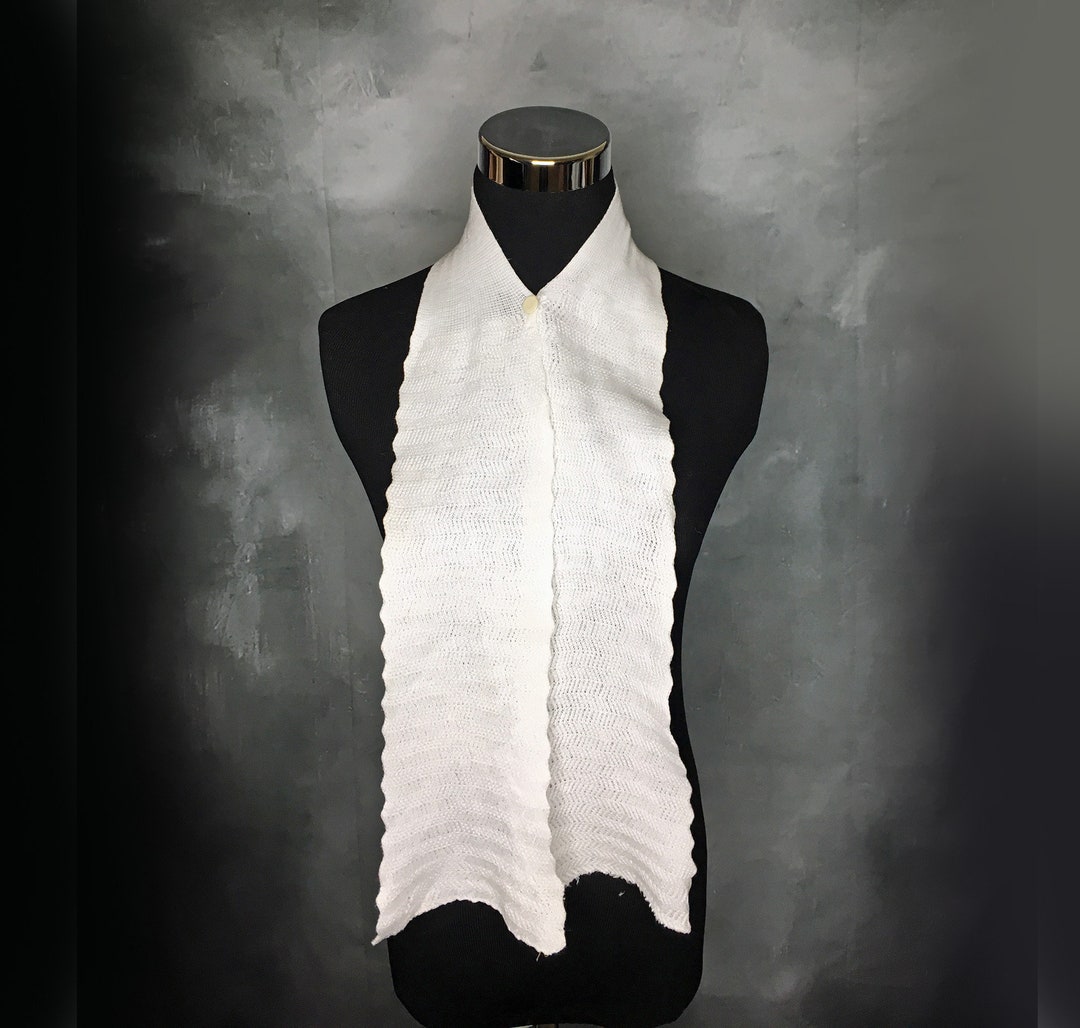 50's Vintage White Cotton Weave Neck Scarf, 50s Snap Fasten Scarf ...