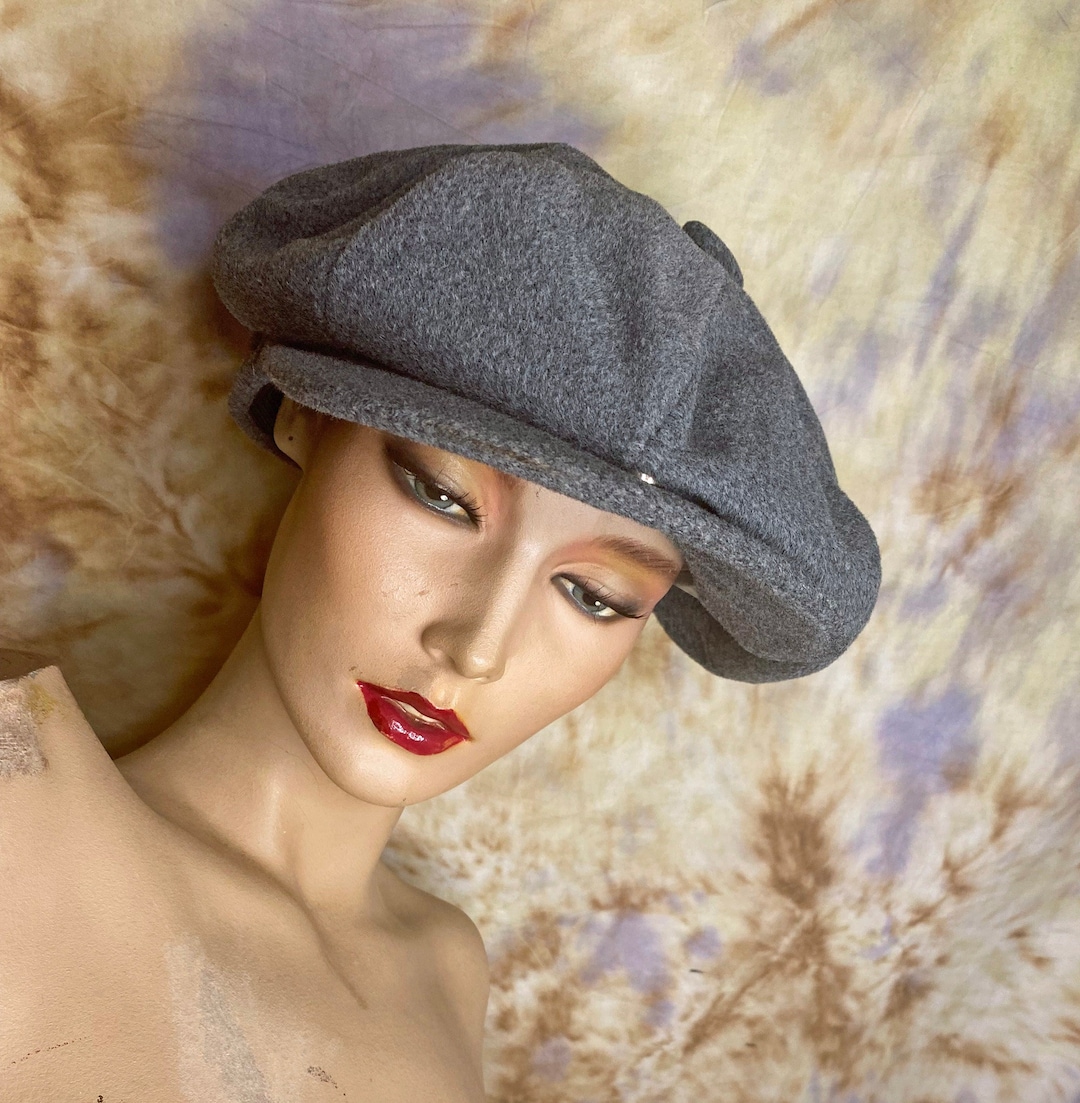 Gray Wool Newsboy Cap, Oversize Cap, Baker Boy Cap, Flat Cap, Snap Brim ...