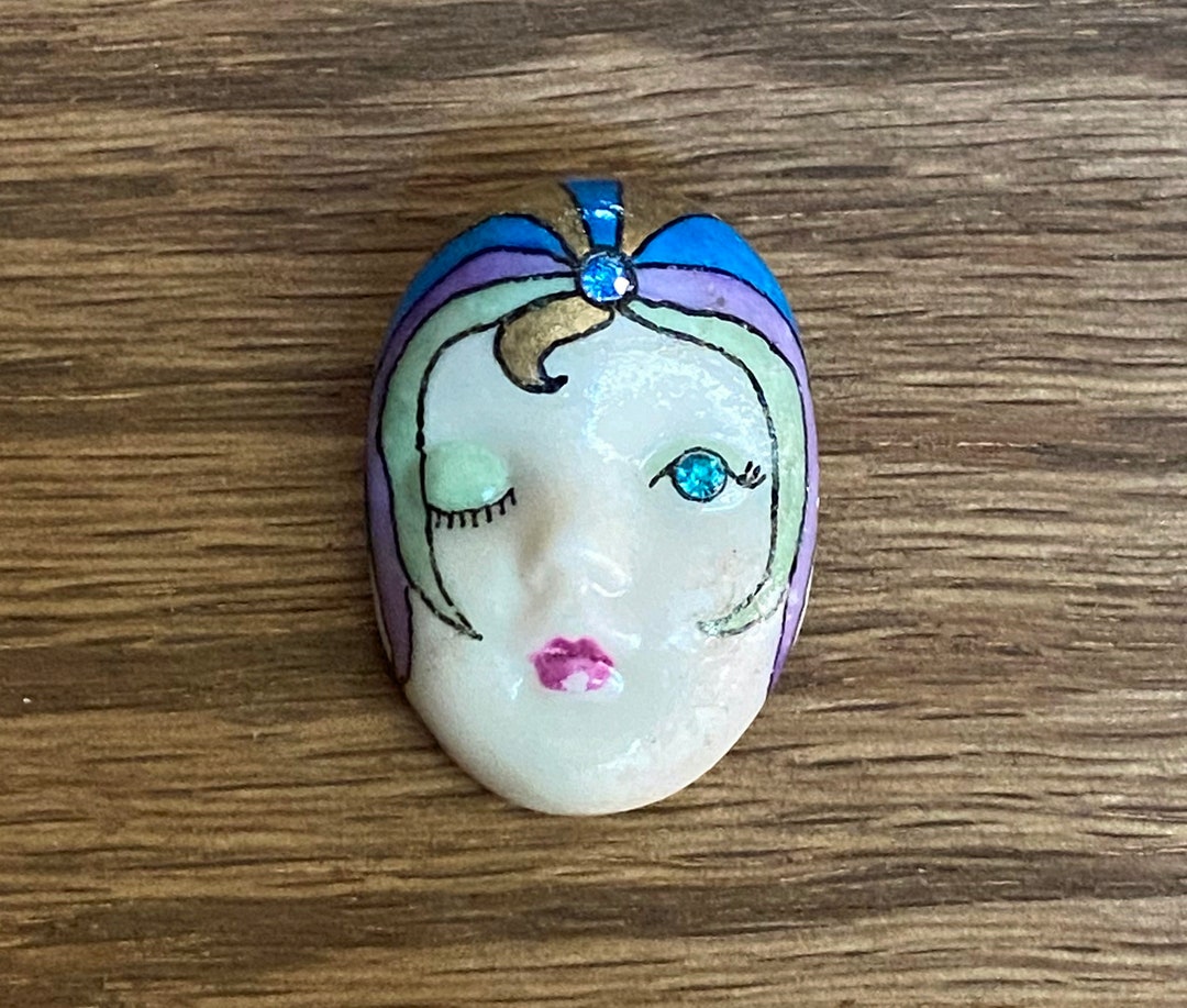 Adagio Porcelain Face Pin, Hand Painted Woman's Face Pin, Small Painted ...